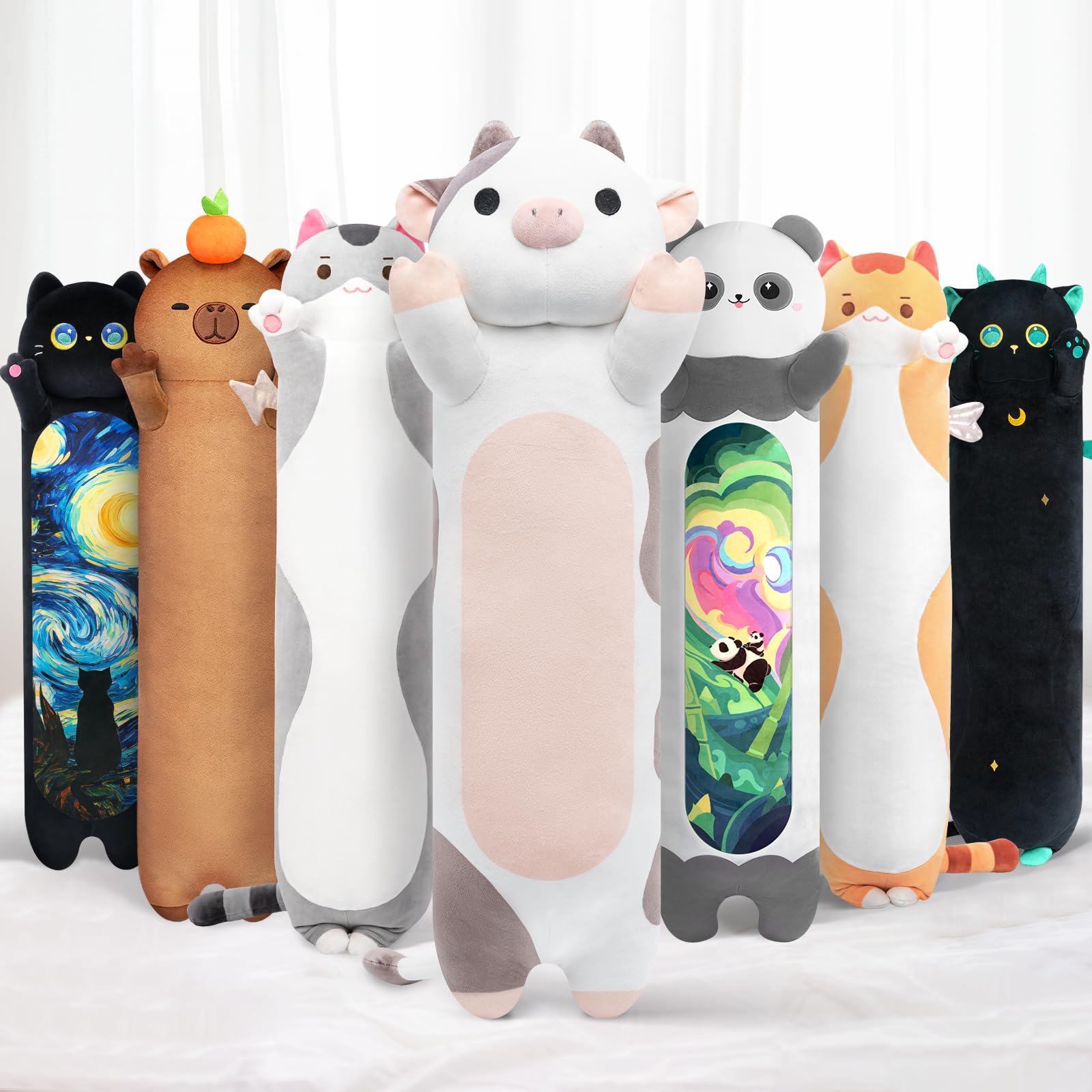 Mewaii Long Plush Cow Body Pillow, Cute Cow Stuffed Animals Soft Plushies, Cow Squishy Big Cuddle Pillow Toys for Girls (20 Inches)