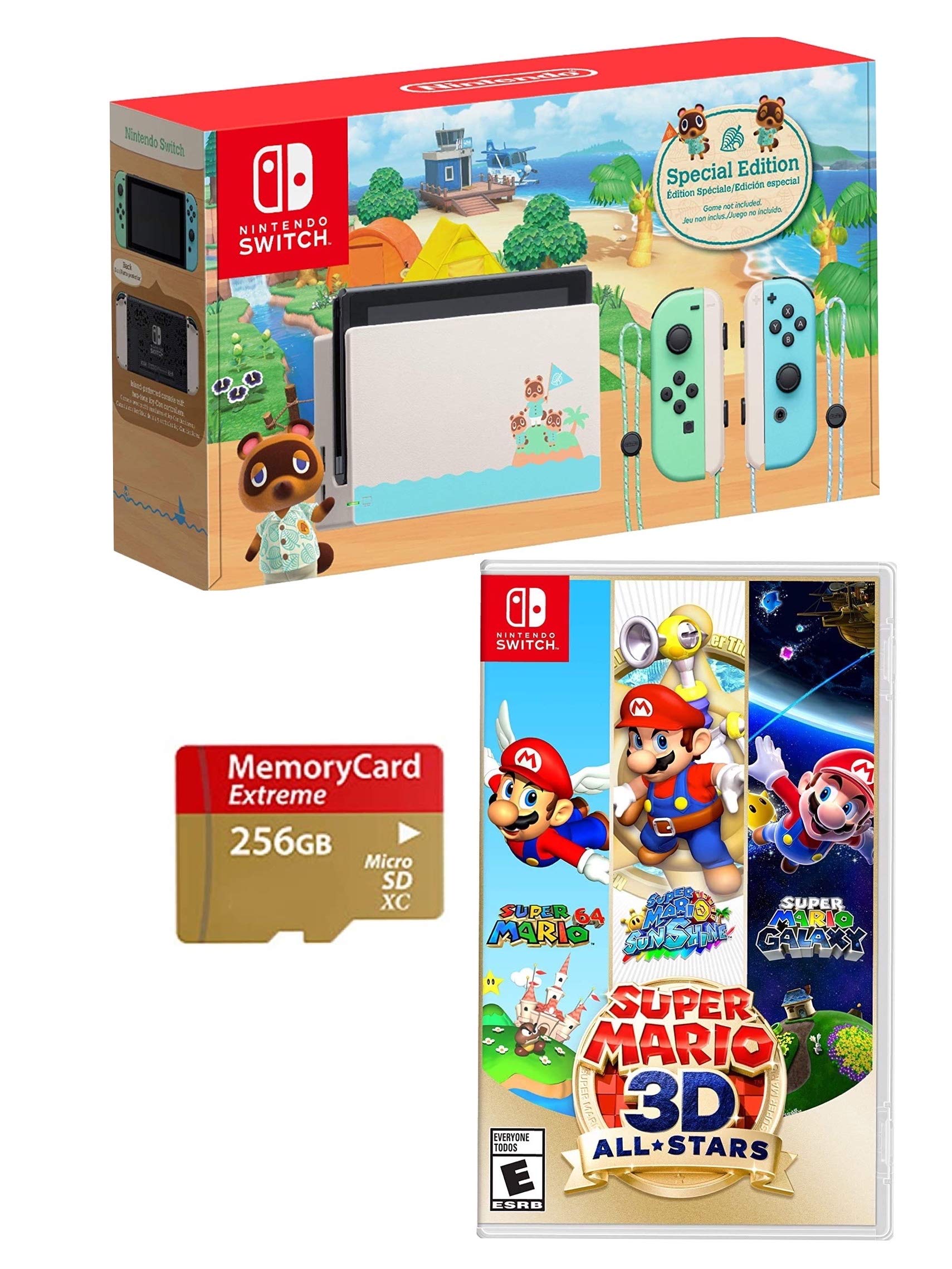 Switch Bundle Newest Nintendo Switch Game Bundle: Animal Crossing-New Horizons Edition, Super Mario 3D All-Stars ;Woov Micro SD 256 GB