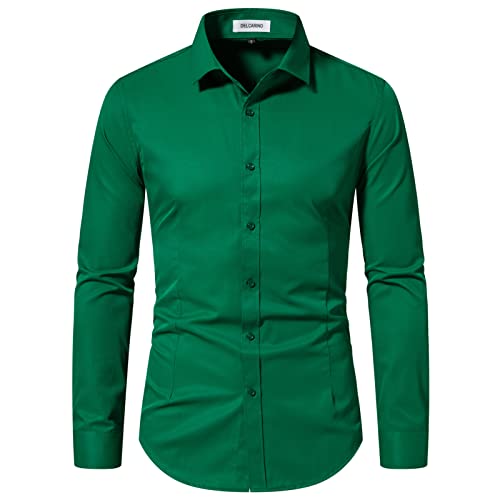 DELCARINO Men's Muscle Fit Dress Shirts Long Sleeve Casual Slim fit Button Down Shirt Green Medium