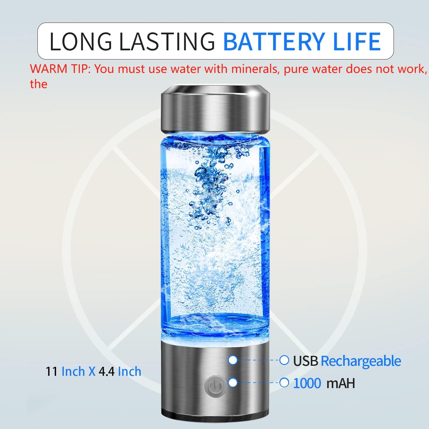 Hydrogen Water Bottle, Portable Hydrogen Water Ionizer Machine, Hydrogen Water Generator, Rechargeable Hydrogen Rich Water Glass Health Cup for Home Travel（Silver）