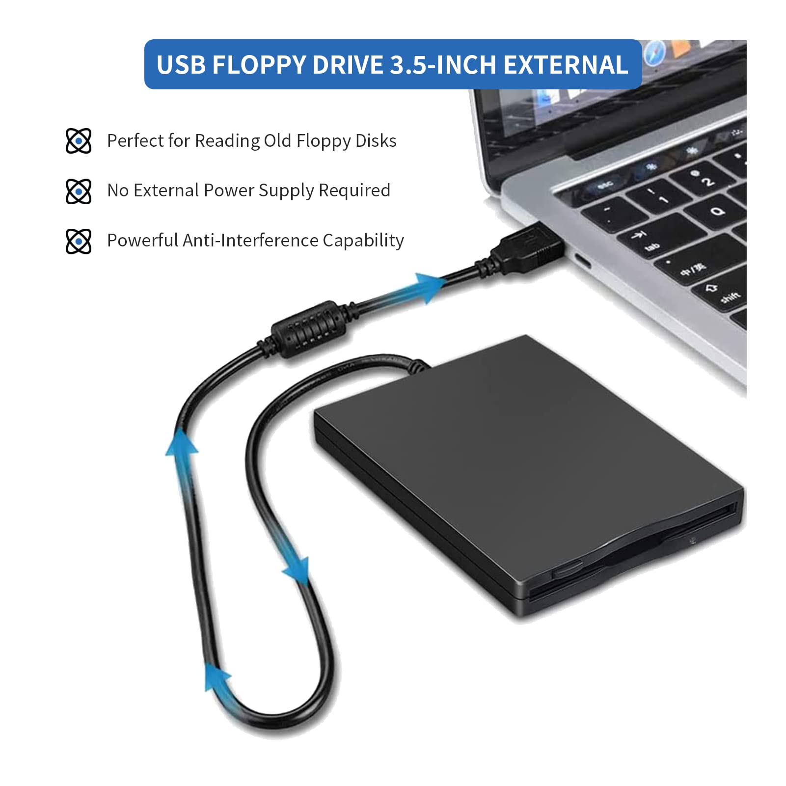 Gugxiom 3.5" USB Floppy Disk Reader, Portable External Floppy Disk Drive, USB Floppy Drive, for PC Windows 10/7 Vista/8 / XP/ME / 2000 / SE / 98, for Laptop and Desktop Computer