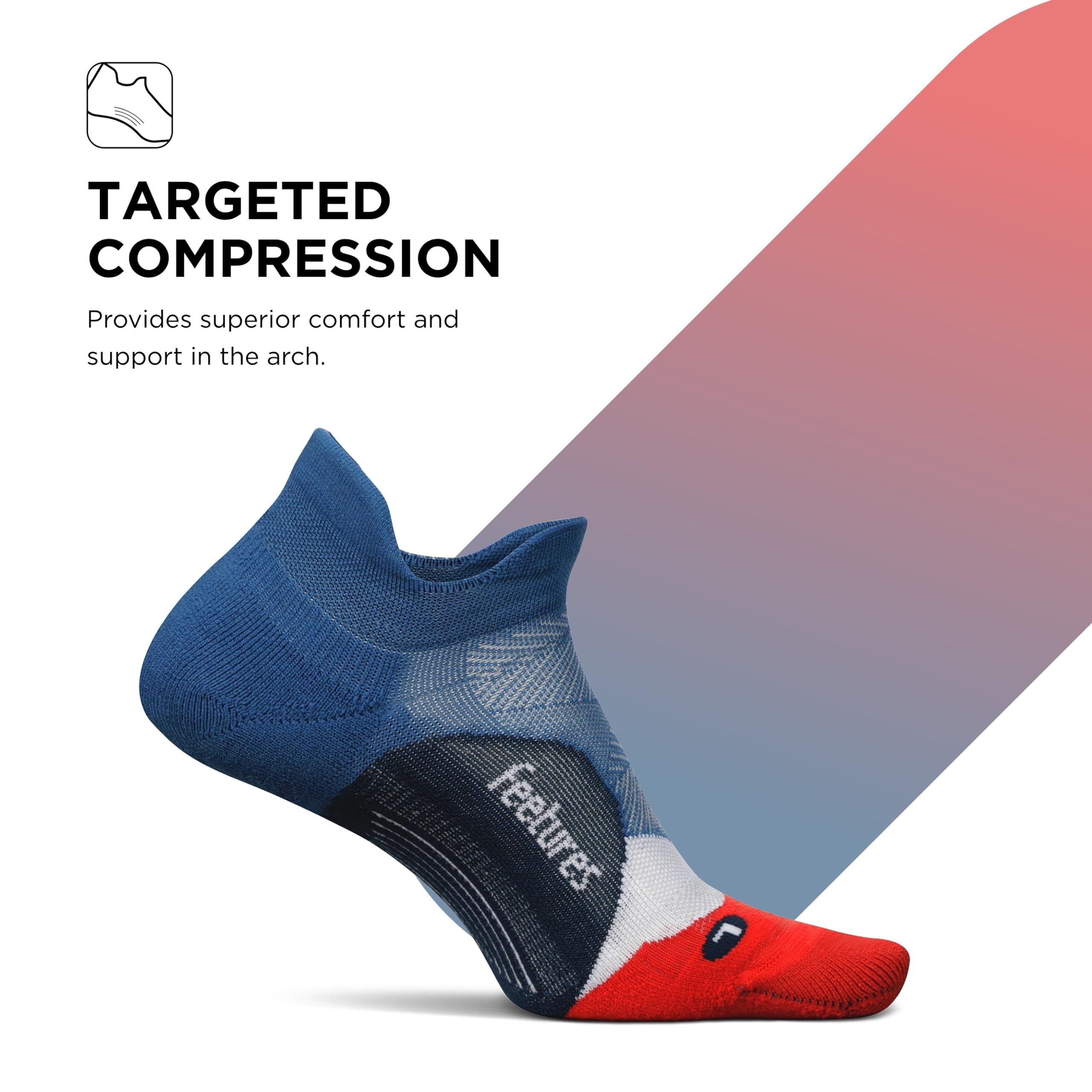 Feetures Elite Light Cushion No Show Tab Ankle Socks - Sport Sock with Targeted Compression - Gingerbread Man, L (1 Pair)