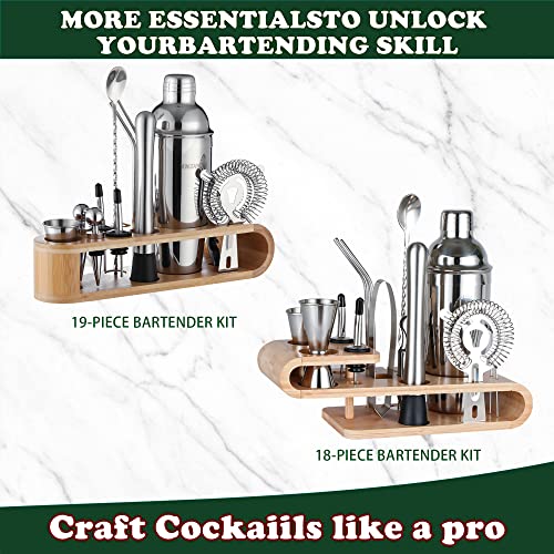 TONGTAIWQTJQ Bartender Kit Cocktail Shaker with Stylish Bamboo Stand,18-Piece Bar Tool Set with Recipes Booklet,Home Drink Mixer Set
