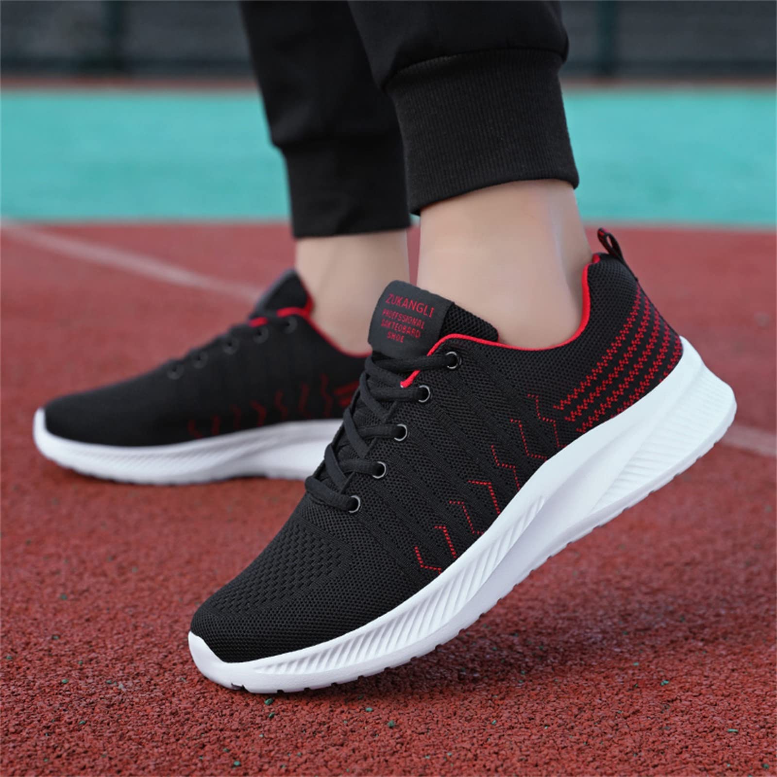 FASDNENDYS Men Colorblock Mesh Lace Up Casual Shoes Comfortable Breathable Soft Sole Mens Sneaker 626 Red