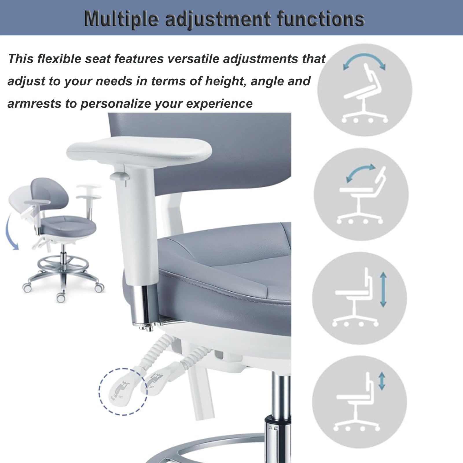 HYDTGZ Dental Chair Dentist Doctor's Stool PU Leather Dental Assistant Chair Adjustable Mobile Chair for Clinics, Dental Offices, Labs, Drawing Chair,A4
