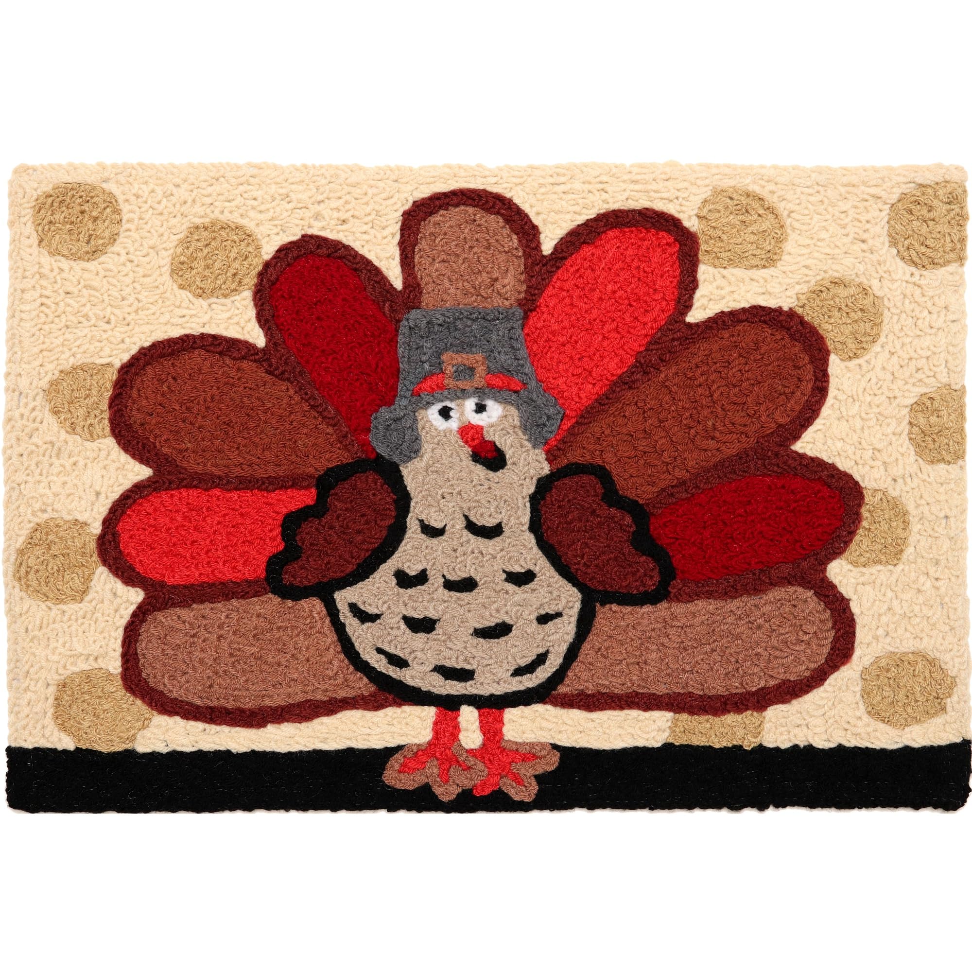 Jellybean Give Thanks Happily Accent Washable Rug 20" x 30", Red, Designed by Jennifer Heynen
