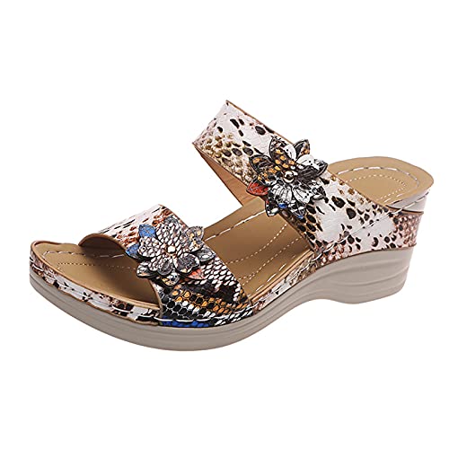JMMSlmax Wedge Sandals for Women Dressy Summer Women's Open Toe Vintage Platform Wedge Sandals Slide Orthotic Arch Support