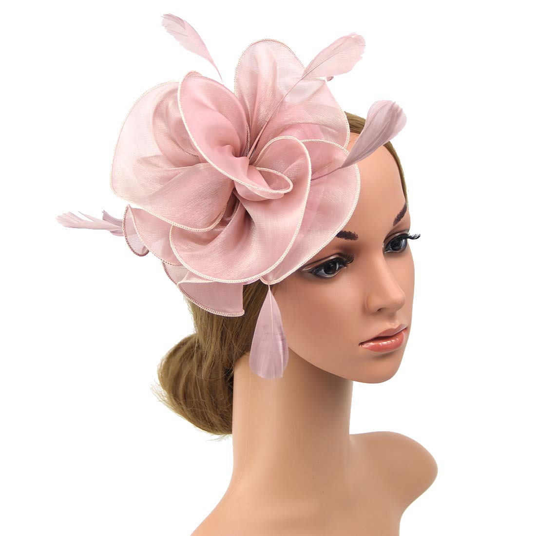 DRESHOW Fascinators Hat Tea Party Headwear Ribbons Feathers on a Headband and a Clip for Girls and Women