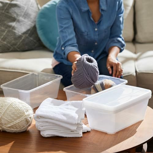 MEZHI Clear Plastic Storage Box, 6 Quart, Rectangular, Stackable, for Home, Office, Closet Organization (Set of 4)