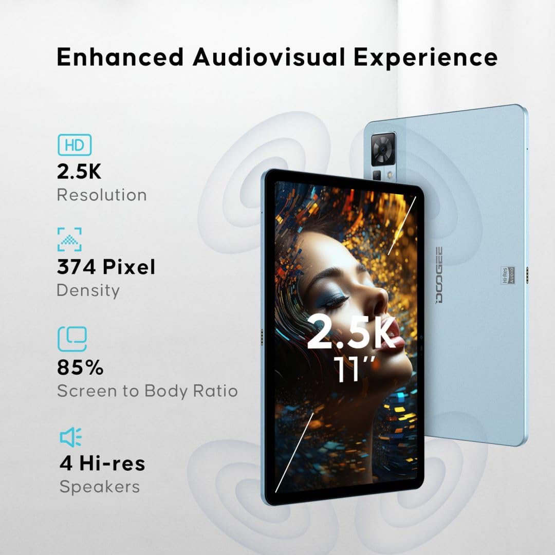 DOOGEE T30 PRO Tablet,11'' 2.5K Android 13 Tablets, 15GB+256GB Octa-Core Gaming Tablet, 8580mAh, Hi-Res Quad Speakers, 20MP Camera, Helio G99, TÜV Low Bluelight, Split Screen - Bluetooth & Wi-Fi-Blue