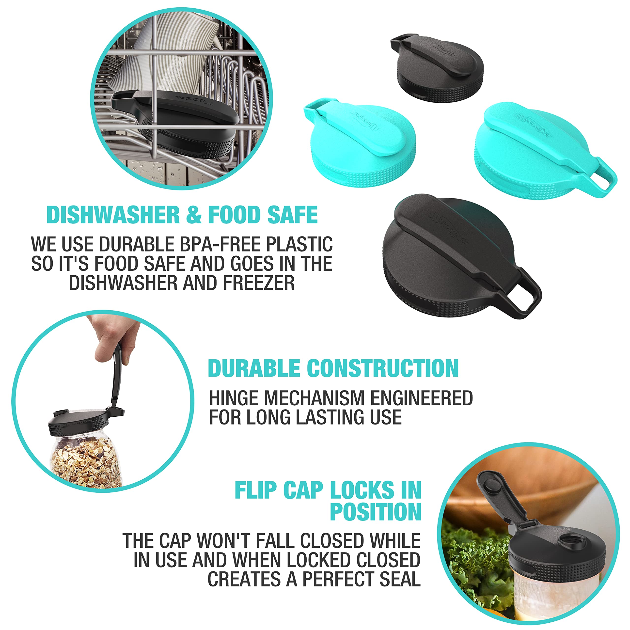 Masontops Multi Top Flip Cap Mason Jar Lid - Regular Mouth Mason Jar Pour Lids Small Mouth Mason Jar Lids Pour Spout and Flip Cap β Sip, Pour, Store & More - Leakproof Mason Jar Pour Spout Lid 2-Pack
