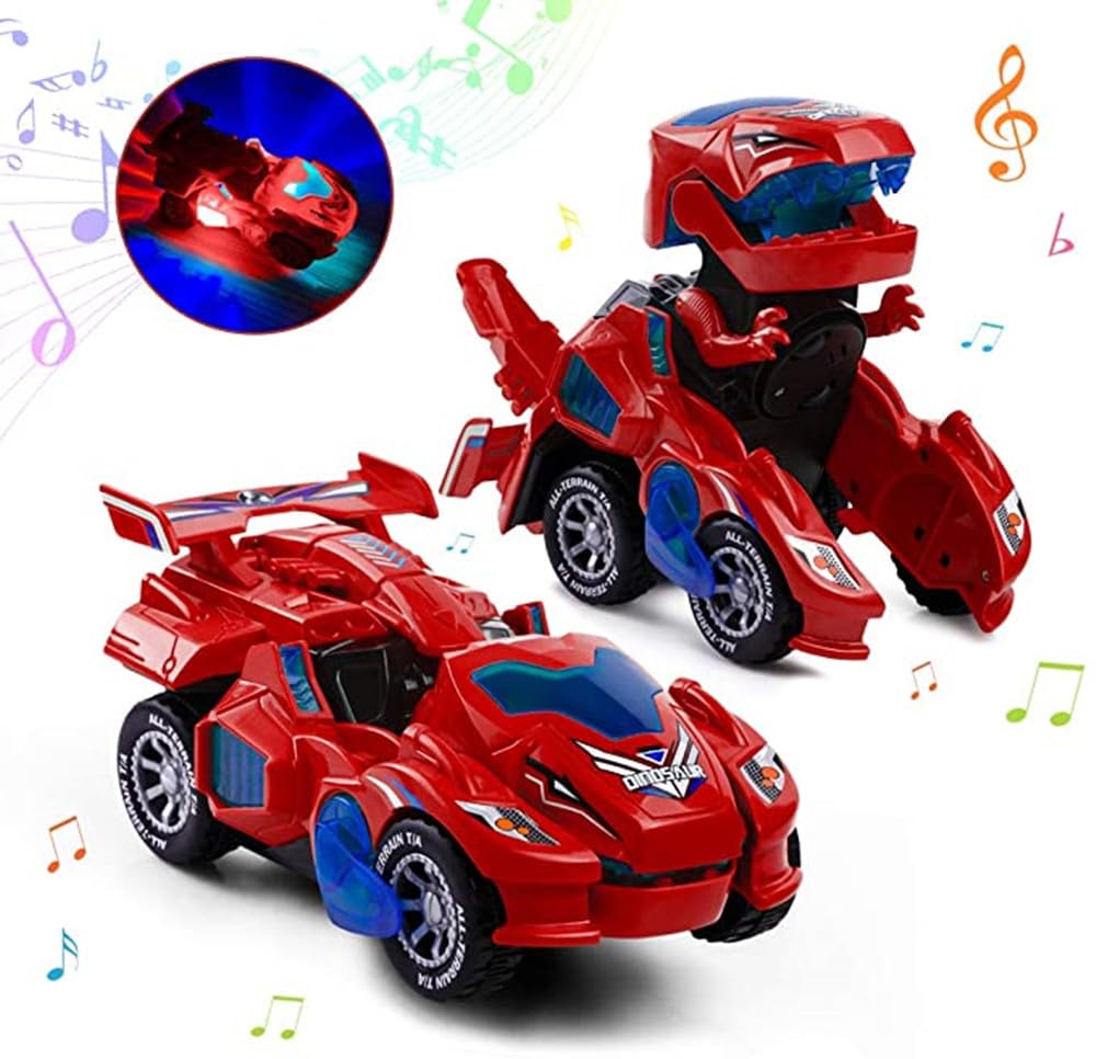 Toy Car,Dinosaur Deformation car,Transforming Dinosaur LED Car, Deformation Car Robot Vehicle Toys (Red)