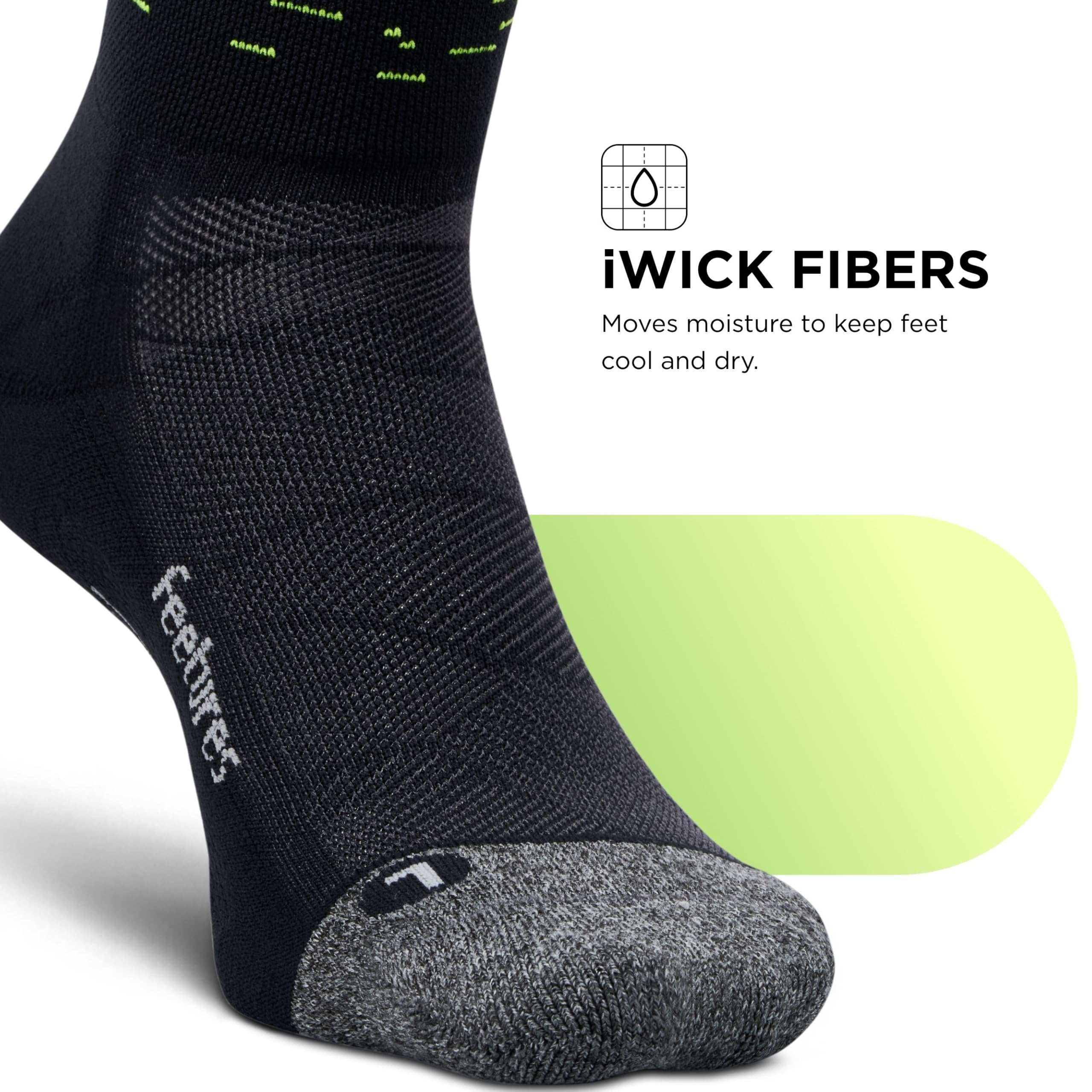 Feetures Elite Ultra Light Cushion Mini Crew Sock - Sport Sock with Targeted Compression - Large, Ascent Blue (1 Pair)