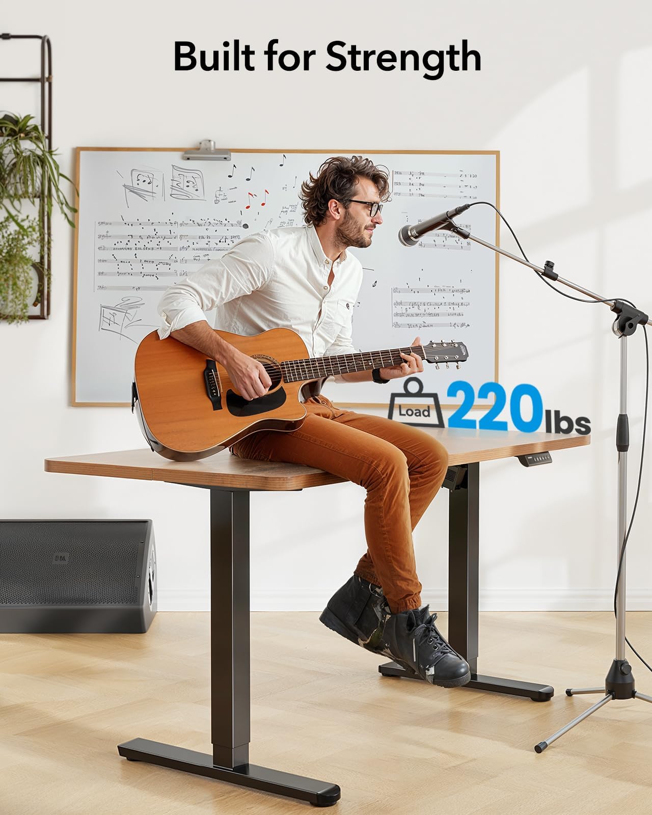 HUANUO Standing Desk Frame with 220lbs Powerful Brushless Motor, Thick T-Shaped Adjustable Desk Legs Made of Automotive-Grade Steel, for Max 75″ x 35″ Desktop, for Home Office, Frame Only