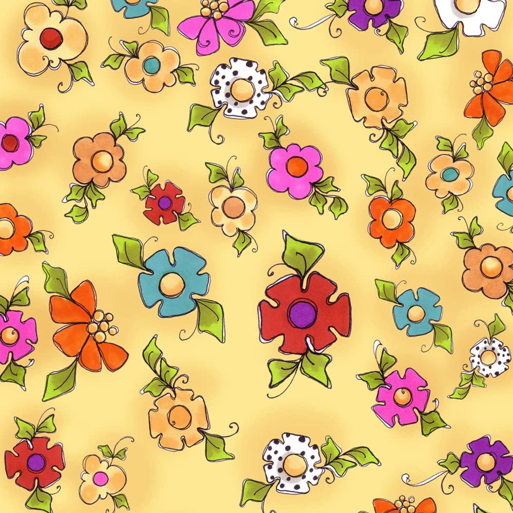 Loralie Designs Happy Blooms Yellow Fabric by The Yard for Quilting