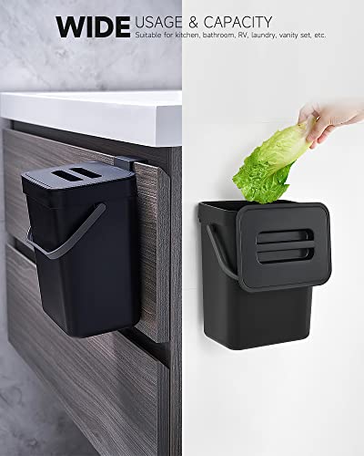 MONGTINGLU Countertop Compost Bin - 1.3 Gallons Hanging Small Trash Can with Lid for Kitchen Bathroom, Under Sink Kitchen Trash Can, Indoor Counter Compost Bucket with Lid, 5L(Black)