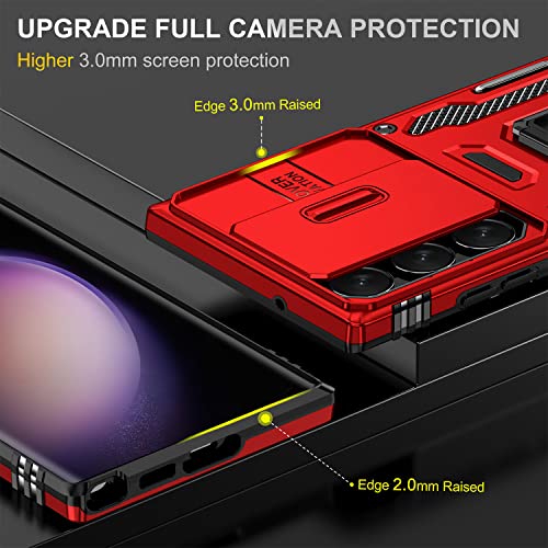 SEFING Phone Case S23 Ultra, for Galaxy S23 Ultra Phone Case with Stand, Slide Camera Cover, 360°Ring Magnetic Kickstand, Heavy Duty Shockproof Anti-Scratch Rugged Case for Samsung S23 Ultra (Red)