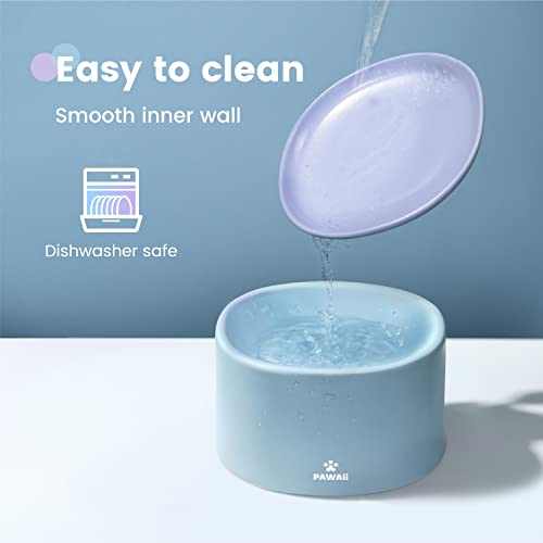 Pawaii Ceramic Cat Bowl, Combined Type Elevated Cat Bowl, Whisker Fatigue Cat Bowl, Dishwasher and Microwave Safe, One Elevated Cat Bowl and One Dish