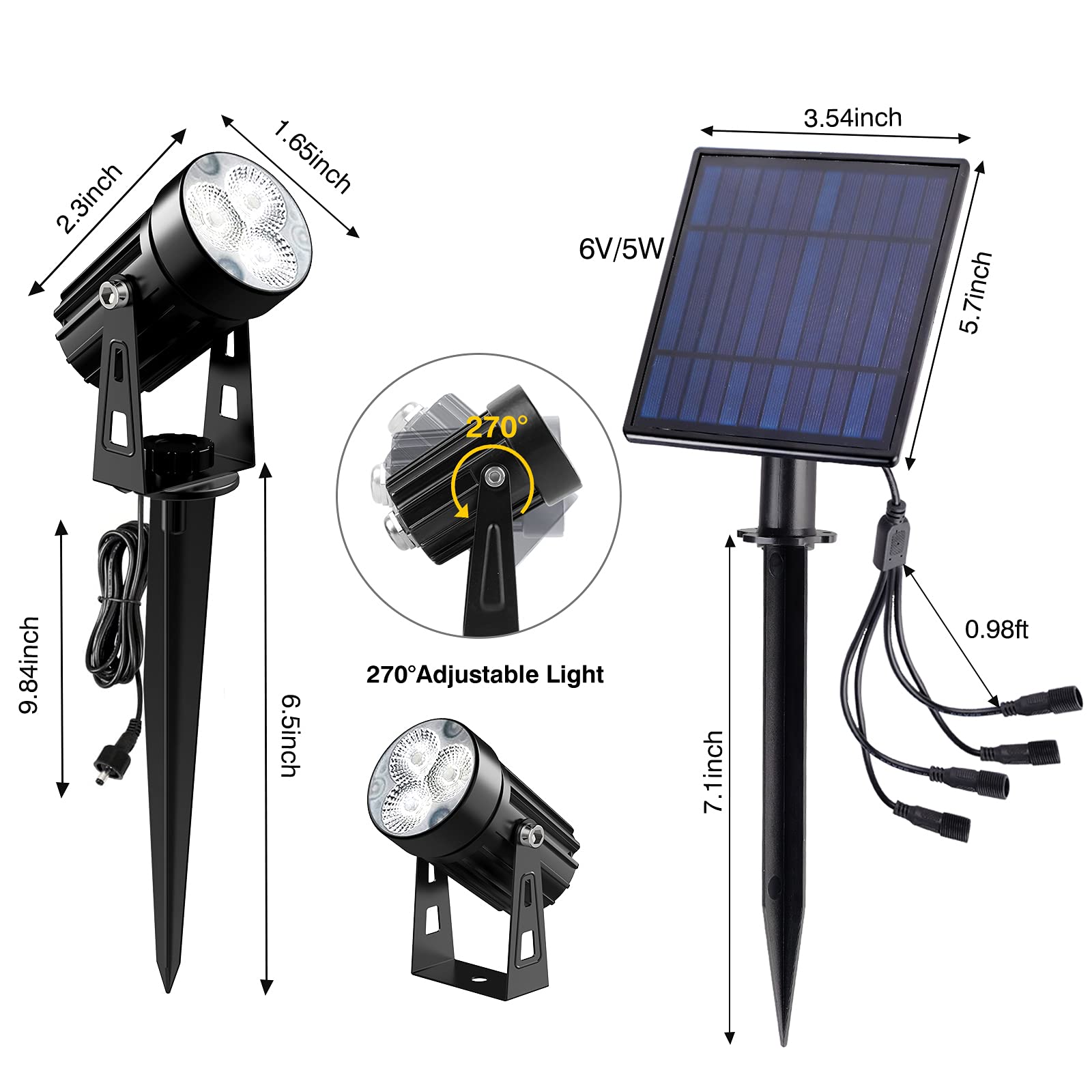 T-SUN Solar Landscape Spotlights Outdoor, Solar Powered Garden Spot Lights IP65 Waterproof Auto ON/Off Wall Lights for Lawn, Patio,Pool Area,Yard (6000K) (4 in-1)