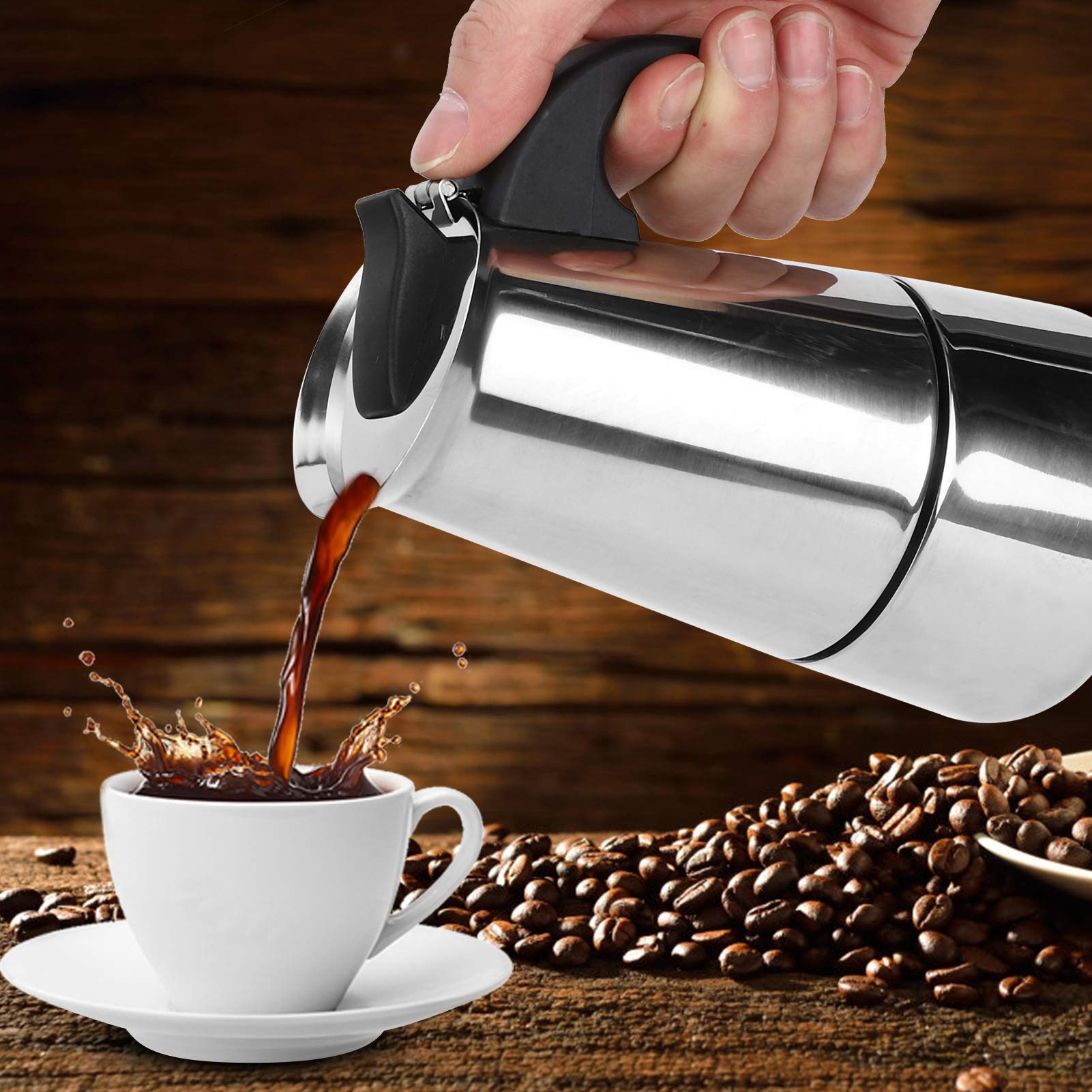 OUKENS Stovetop Espresso Maker, 4cup/200ml Italian Classic Coffee Maker Stainless Steel Moka Pot Percolator Coffee Pot Coffee Kettle Pot for Home Kitchen Induction