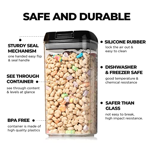 Shazo Airtight Container Set for Food Storage - 7 Piece Set + Heavy Duty Plastic - BPA Free - Airtight Storage Clear Plastic w/Black Interchangeable Lids kitchen counter storage Bin -18 Labels+Marker