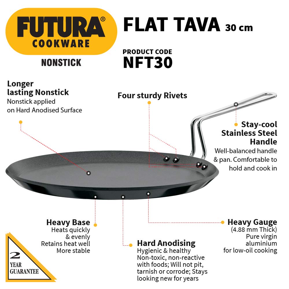 Futura Non-Stick Flat Tava Griddle, 30 cm, Black