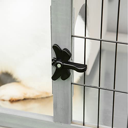 PawHut Elevated Wooden Rabbit Hutch, Indoor/Outdoor Bunny Cage with Hinged Asphalt Roof and Removable Tray for Guinea Pig, Grey