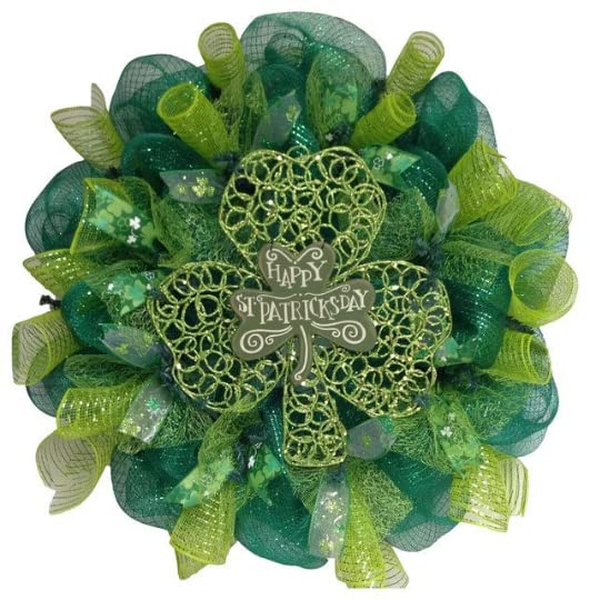 Happy St Patrick's Day Glittering Shamrock Wreath Handmade Deco Mesh 24 inch or 28 inch diameters