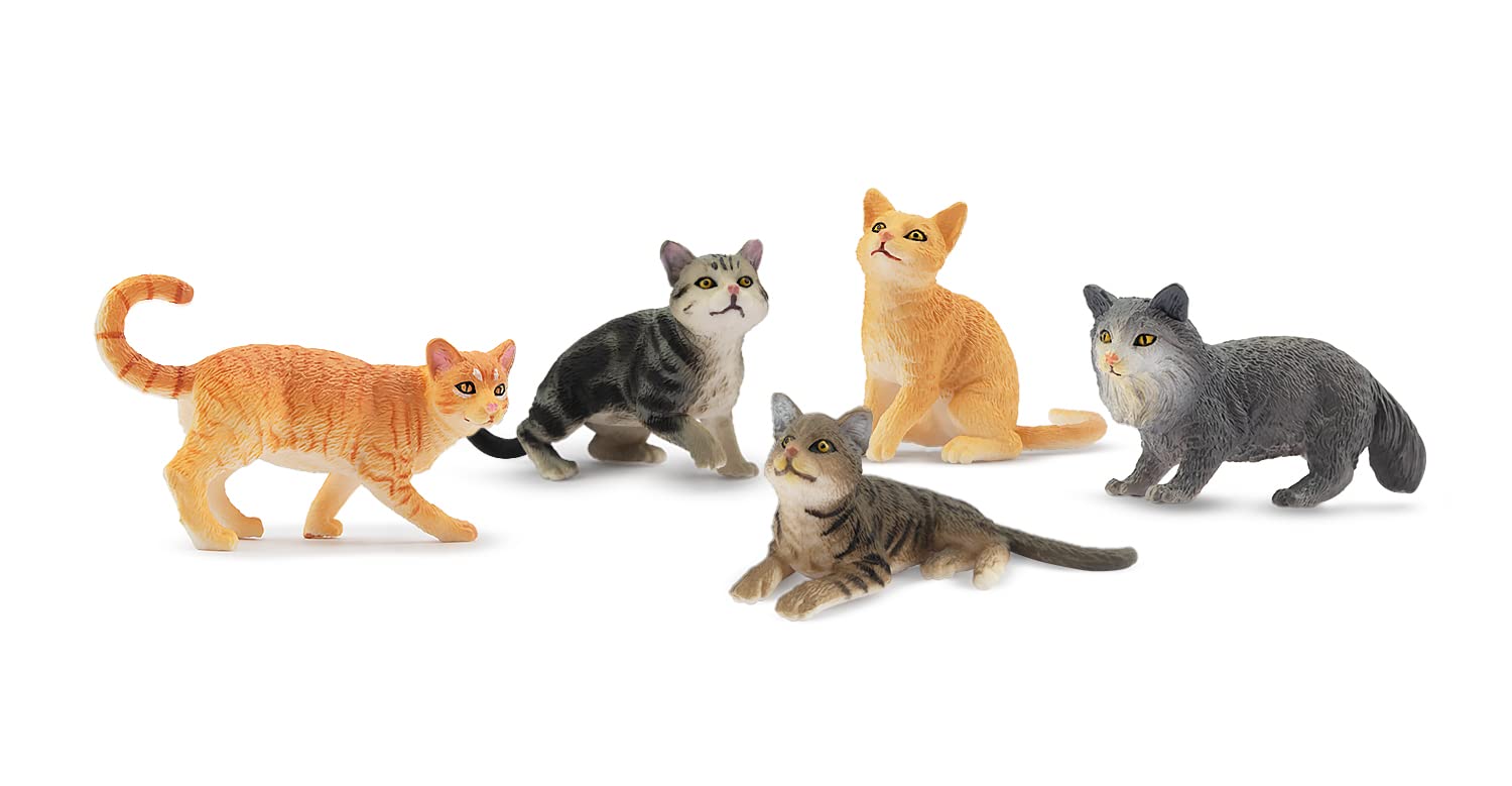 Toymany 8PCS Grey & Orange Cat Figurines Set, Realistic Cat Figures Kitten Toys, Cat Cake Toppers Christmas Birthday Gift for Kids Children