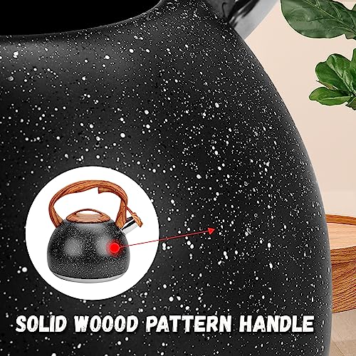 KIAADSY Tea Kettle, 3L Whistling Tea Kettle Stovetop, Tea Pots for Stove Top Food Grade Stainless Steel with Wood Pattern Handle, Graphite Gray Teapot