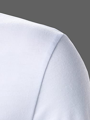 SheIn Men's Contrast Collar Short Sleeve Golf Polo Shirt Button Up Regular Fit T Shirts V Cut White XXL