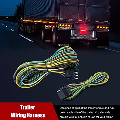 Trailer Wiring Harness Kit, LIMICAR Trailer Wire, 25ft Trailer Wiring Harness with 4 Flat Extension Connector, 4 Pin Wishbond Trailer Harness for Utility Boat Trailer Light Kit