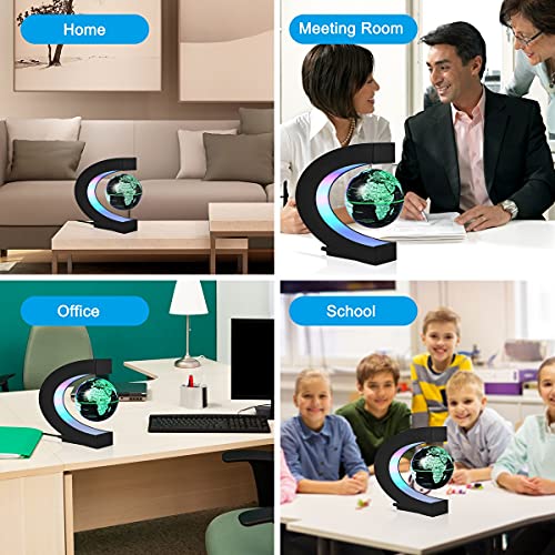 Magnetic levitation world map globe rotating levitation globe (with LED lights) office home desktop decorative gadgets friends teacher business birthday gift (blue)