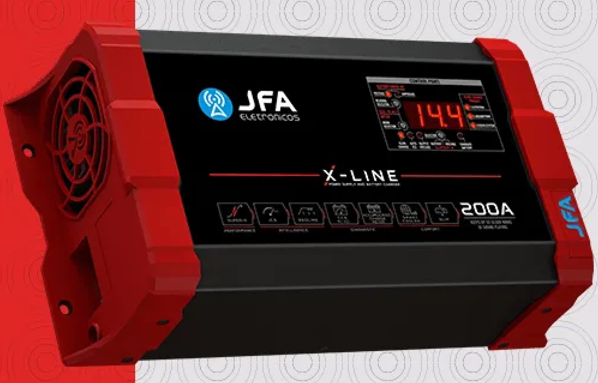 JFA Power Supply and Charger 200A X-LI Intelligent Ventilation Battery Charge System with Dynamic PWM Control Compact Design Maintains up to 10.000 WRMS of Sound Playing