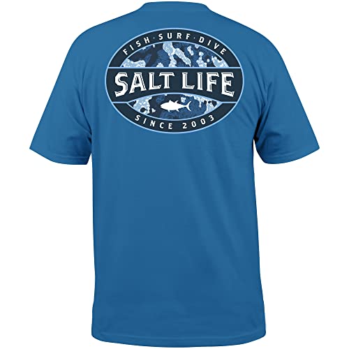 Salt Life Atlas Badge Short Sleeve Classic Fit Shirt, Atlantic Blue, Medium