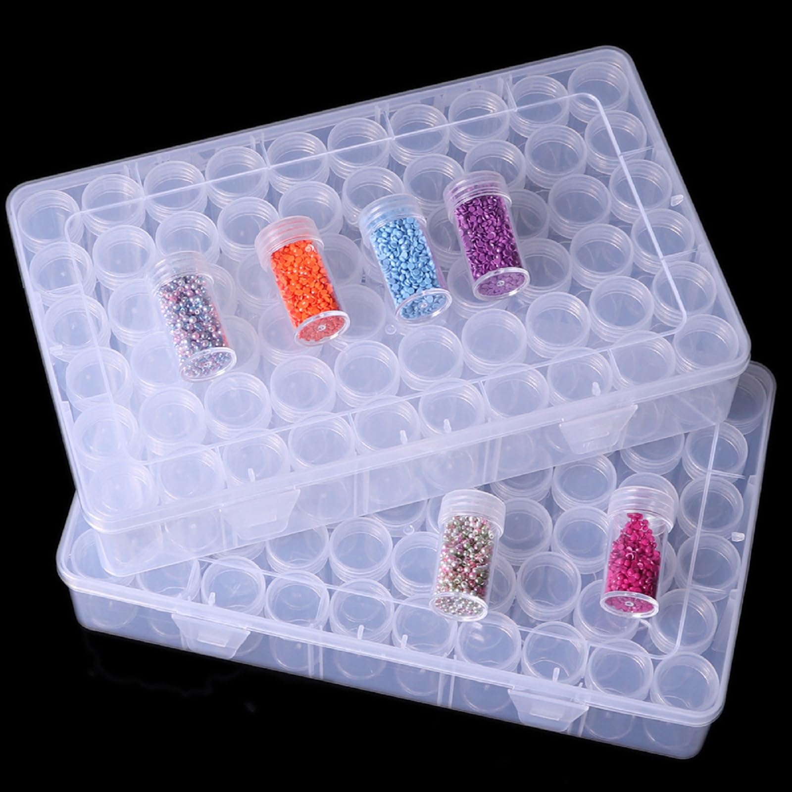 MIAO JIN 60 Grids 5D Diamond Painting Box Portable Clear Storage Containers With Label Stickers and Lids for Beads Seeds Glitter Rhinestones Jewelry Diamond Dots Crafts DIY Accessories(60 Jars)