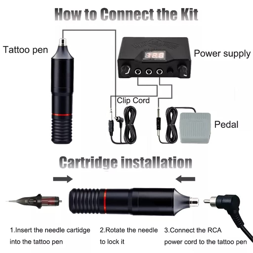 HOUKAI Tattoo Machine Kit Complete Rotary Pen Set Tattoo Cartridge Needles for Permanent Makeup Eyebrow Tattoo Body Artist (Color : Gray)