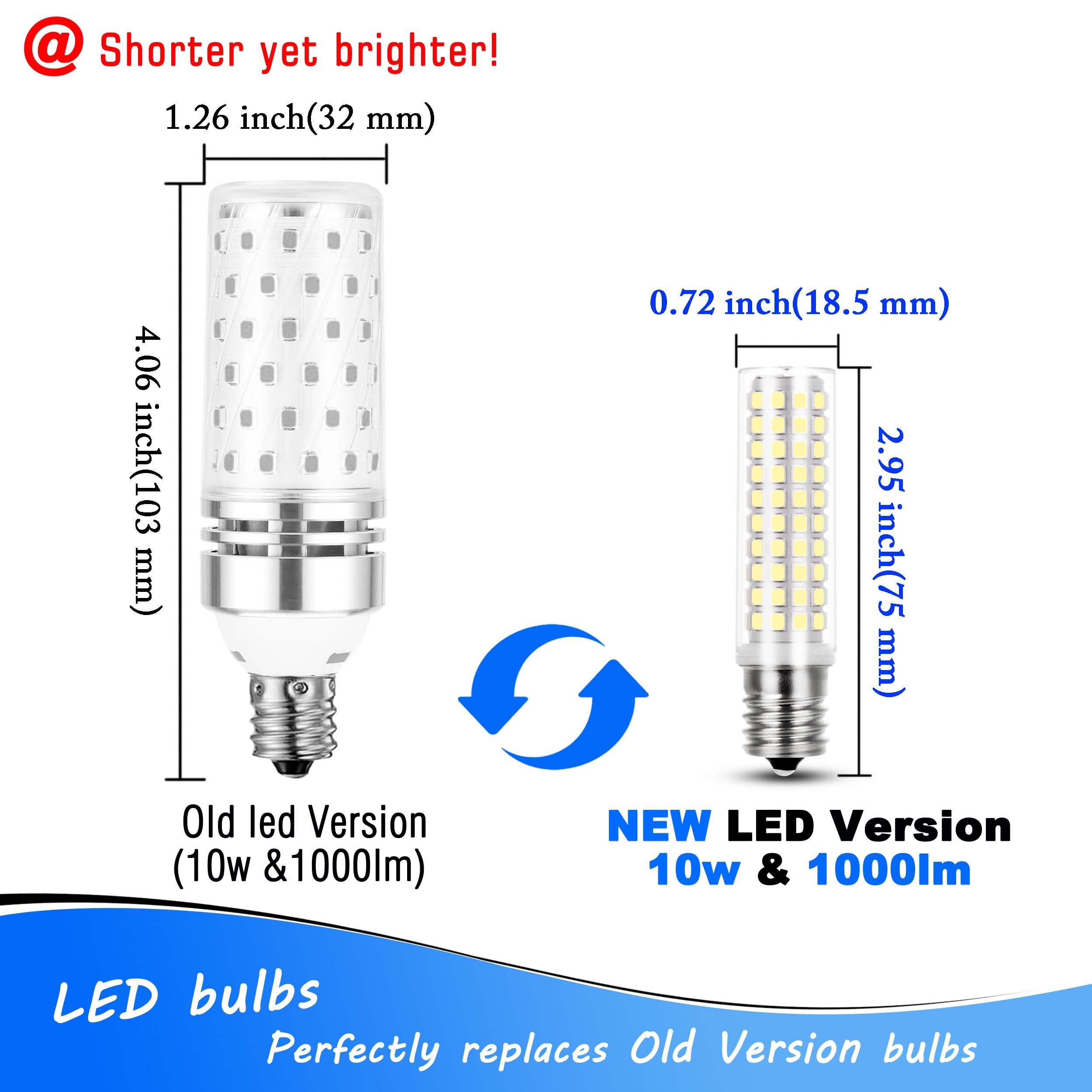 Heifymi E17 LED Light Bulb 10 Watt Equivalent 100W 6000K Daylight White 1000lm 120V E17 Intermediate Base LED Bulb for Desk Lamp,Ceiling Fan Lights, Headboard Reading Lights, Non-Dimmable, 3 Pack