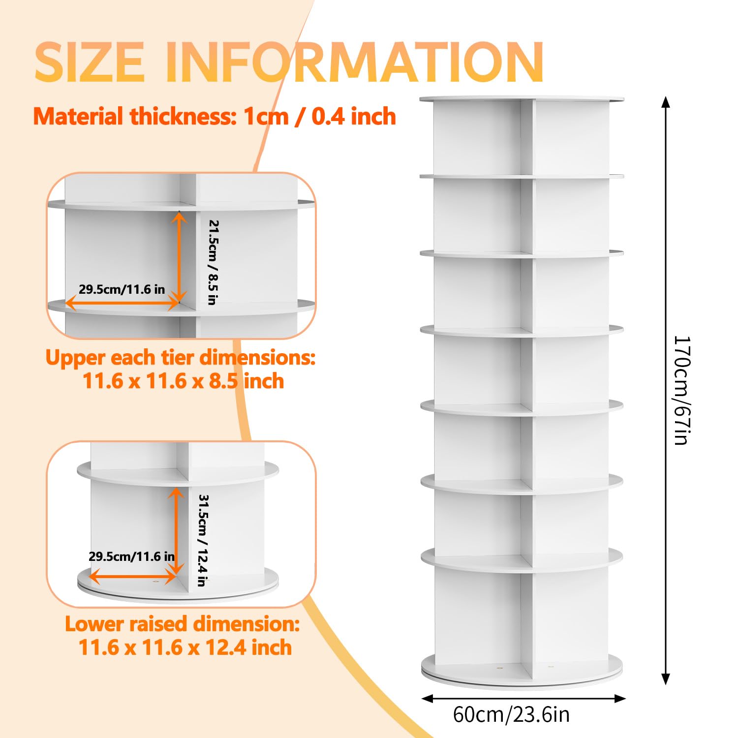 GOOFCXO 7 Tier Rotating Shoe Rack Tower, 360° Revolving Free Standing Shoe Organizer High Bottom Design Shoe Tower Spinning Storage Lazy Susan Multifunctional Rotate Shoes Closet Organization (White)