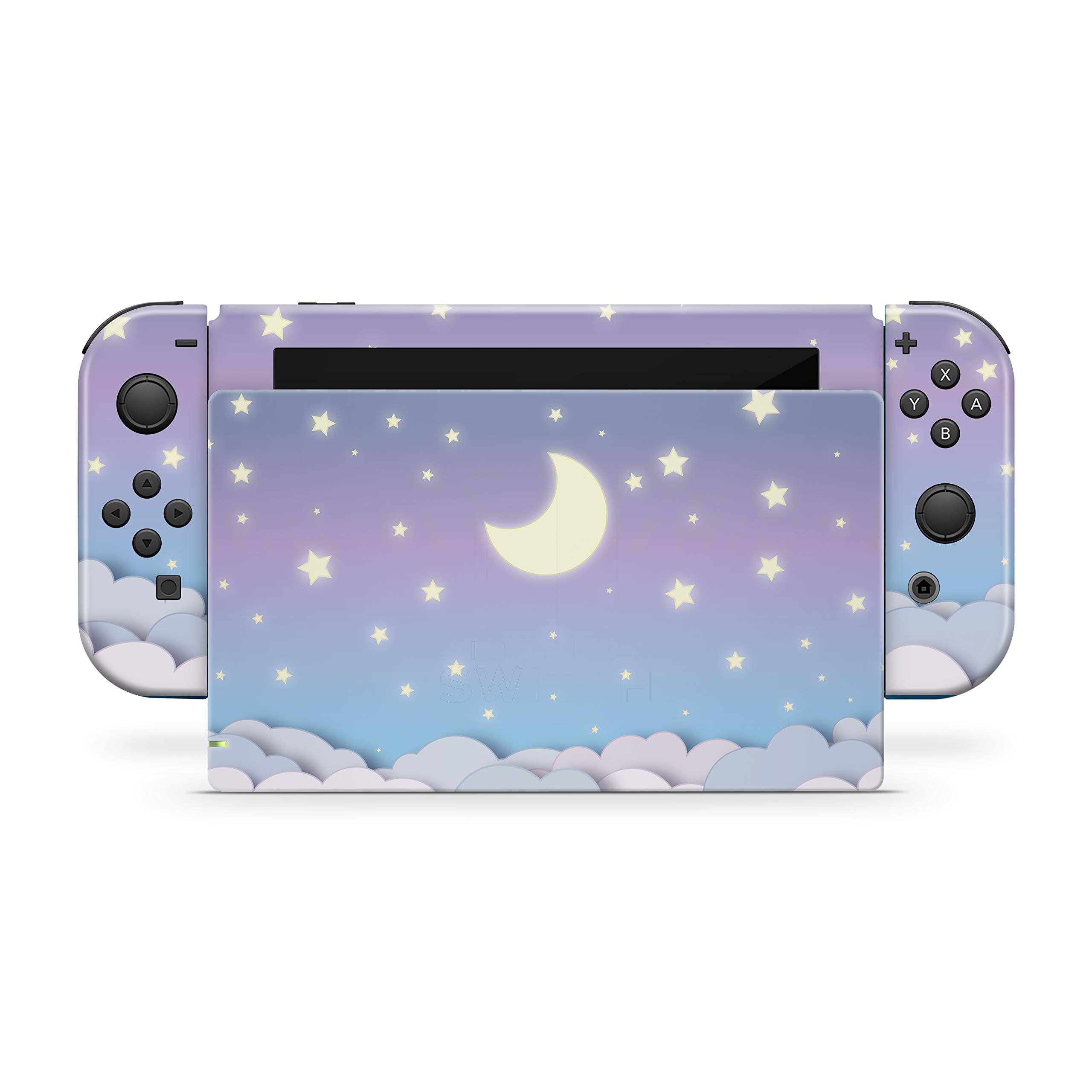 Tacky Design Clouds Skin Compatible with Nintendo Switch Skin Wrap Cover, Pastel Purple Sky Moon Skin for Nintendo Switch Stickers, Premium Vinyl 3M Full Wrap Decal.