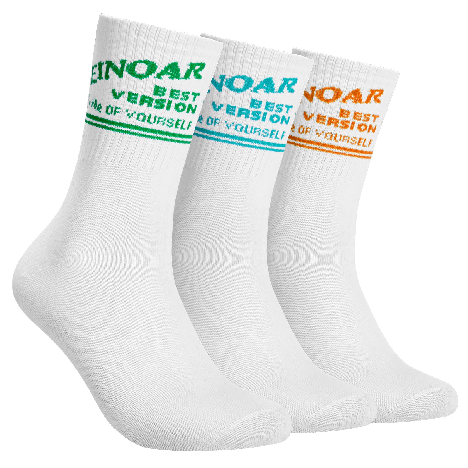 FEINOAR 3 Pairs Mens Crew Socks Cushioned Durable Cotton Athletic Running Socks White (Men Size 7-11)