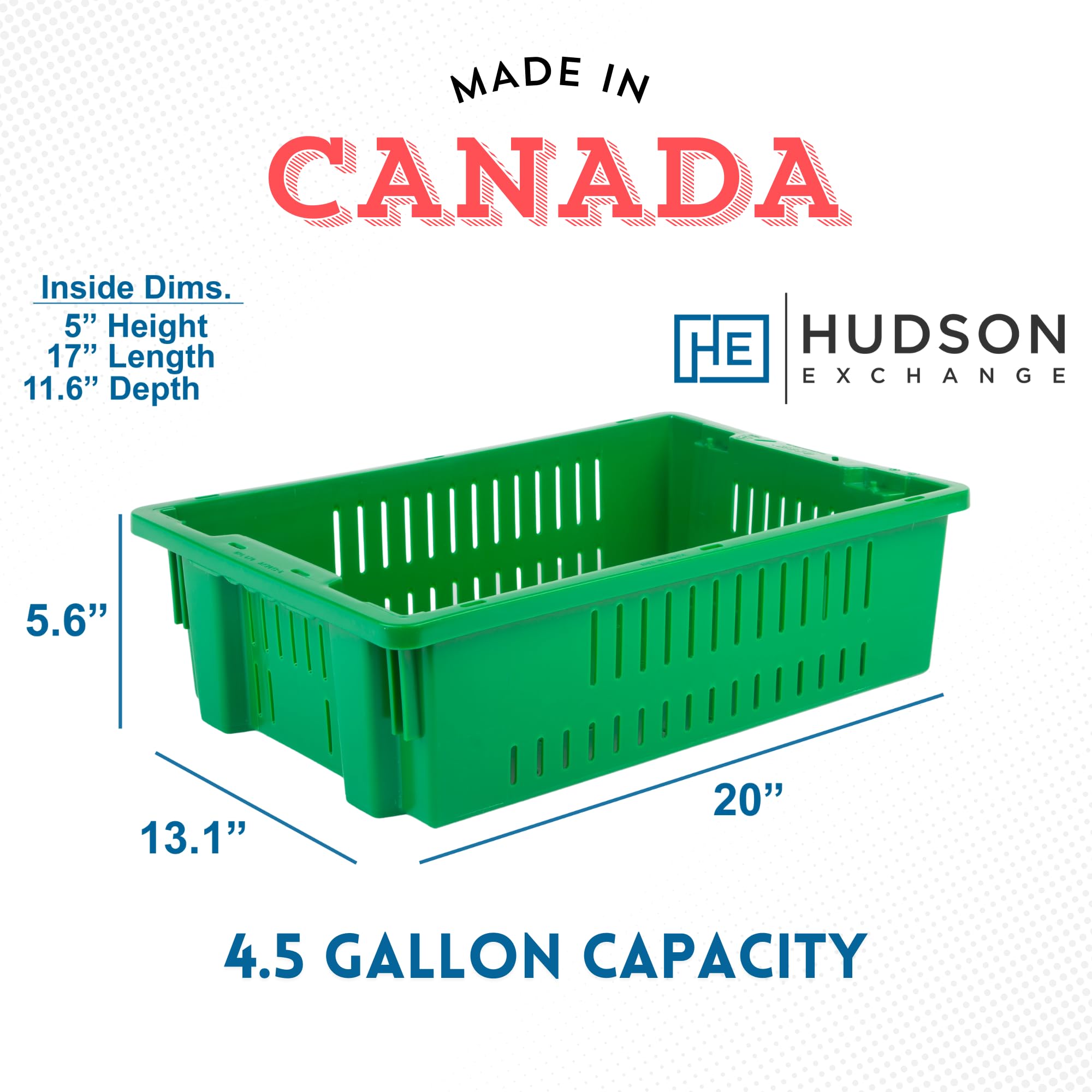 Hudson Exchange 20 x 13 x 5.6" (4.5 Gallon) Agricultural Nest and Stack Vented Crate Handled Storage Container Tote, Green (1 Pack)