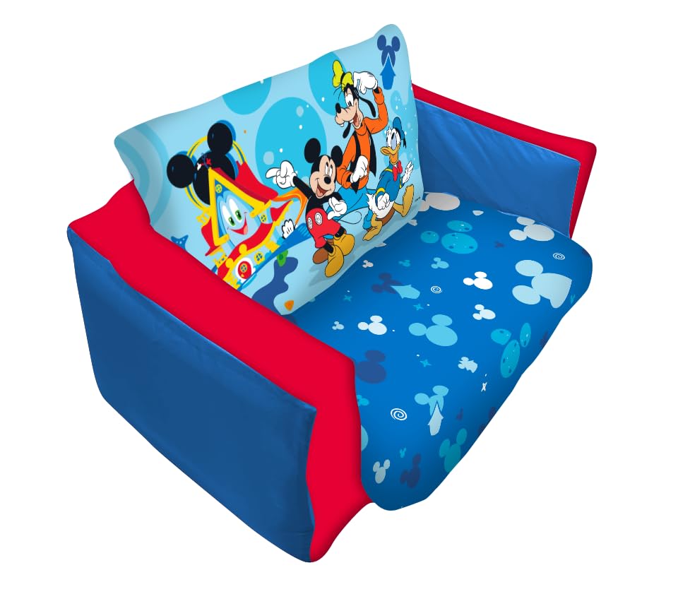 Mickey Mouse Kids Sofa Bed, Children 2-in-1 Flip Open Inflatable Comfy Couch to Lounger, Toddler Nap Mat, Over 4ft Long