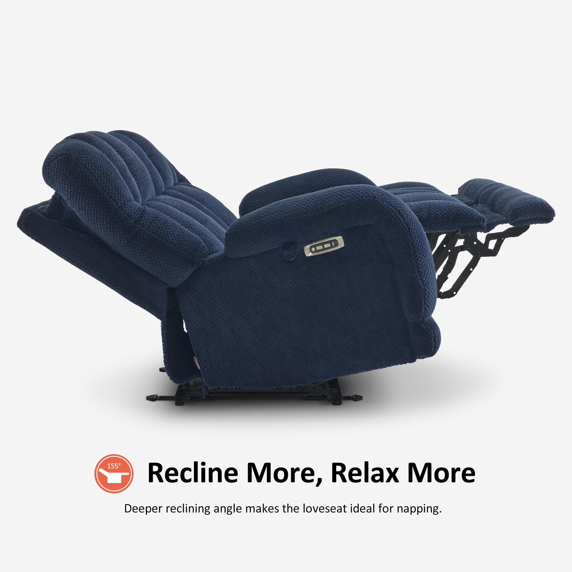 MCombo 64.6" Power Reclining Loveseat Sofa with Adjustable Headrest, Heat and Vibration, Fabric Electric Loveseat Recliner with USB Charge Ports for Living Room 6855 (Navy Blue)