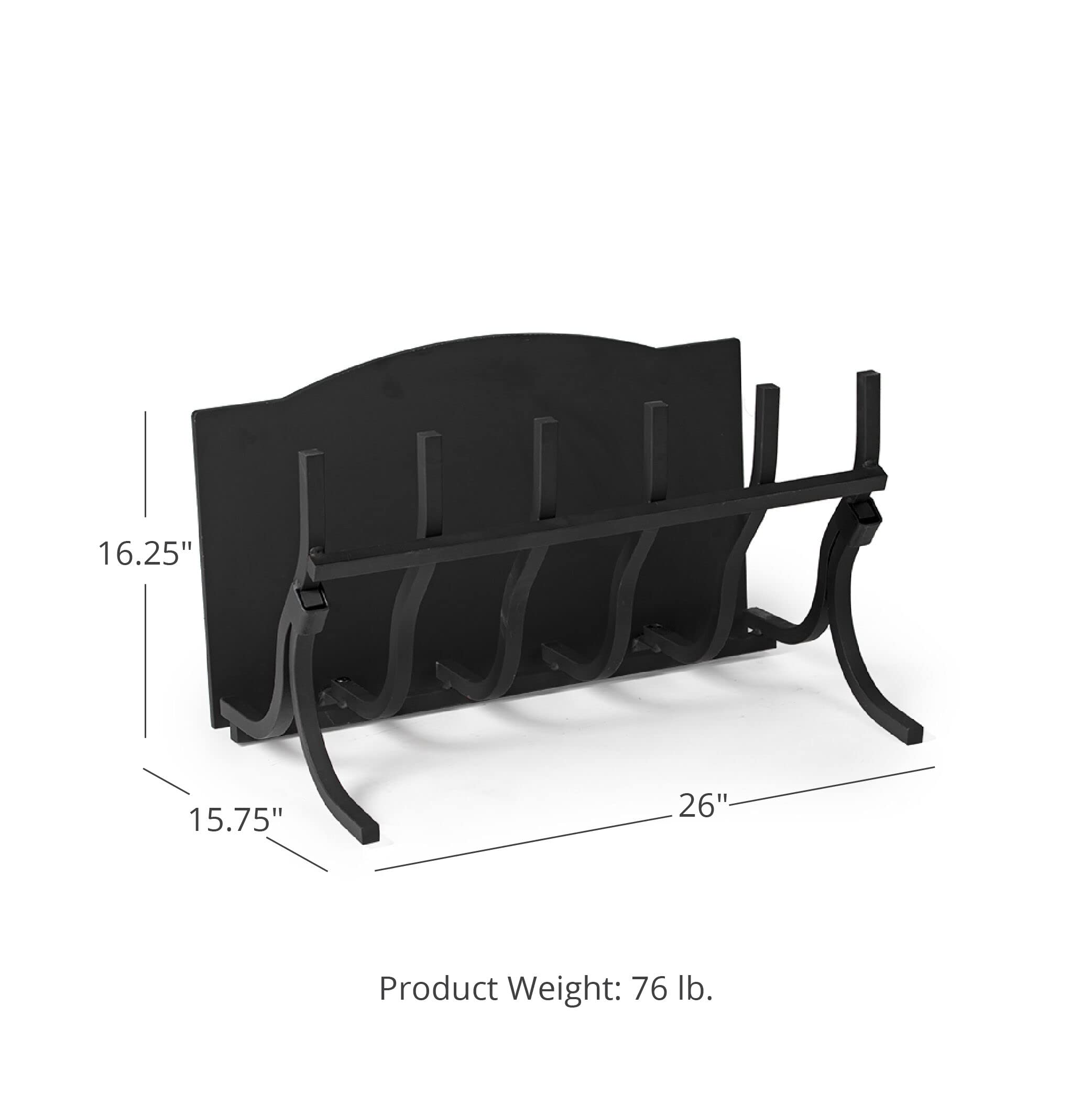 Titan High-Efficiency Log Grate with Reflective Fireback 26" Wide, 15.5" Tall