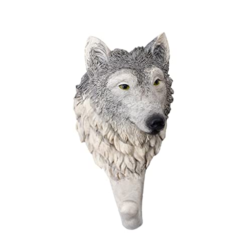 Resin Wolf Coat Hooks Wall Mounted Deer Decorative Decor Hat Towel Bag Rack Gift for Home Living Room Bedroom Shop, 7.5x5.8x13.8cm