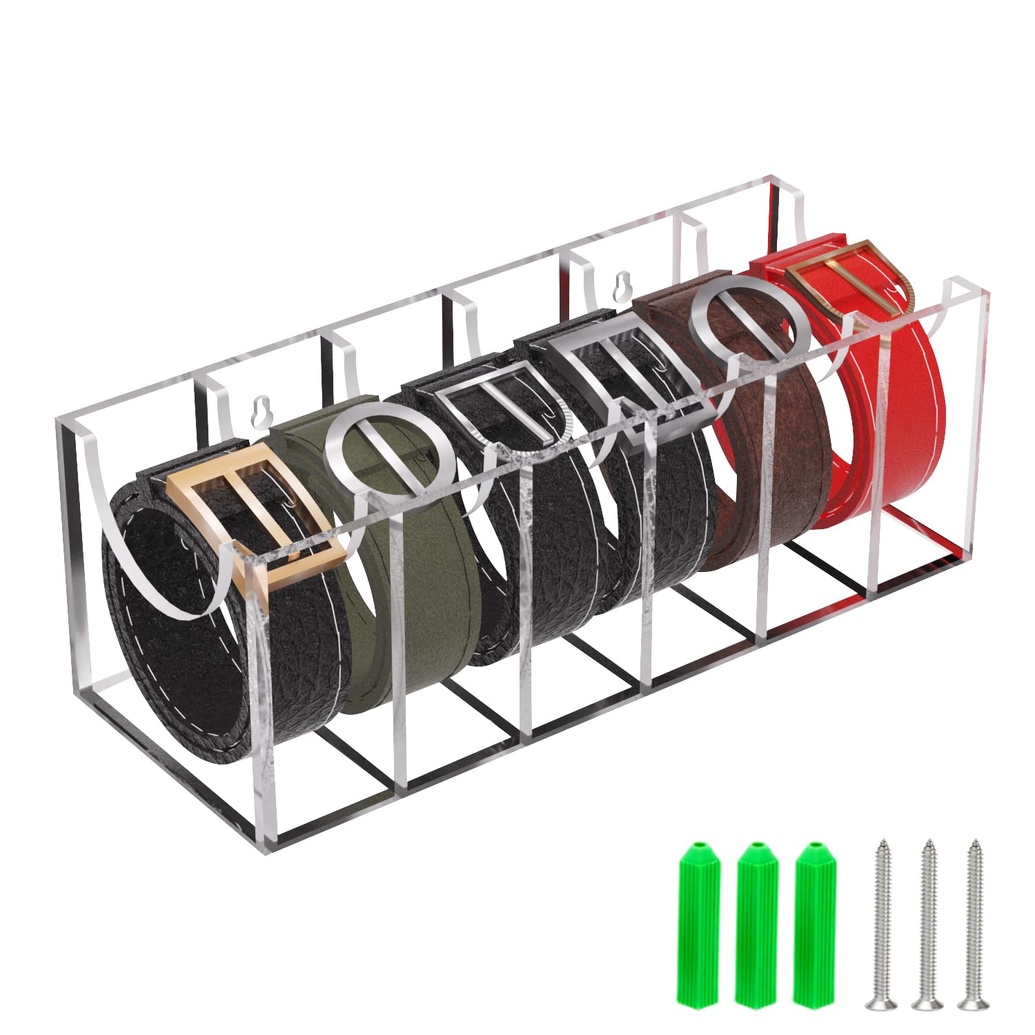 GTI Belt Organizer, Acrylic 6 Compartments Belt Organizer for Closet and Drawer, Display Case for Tie,Bow Tie and Belt,Clear Belt Storage Container Holder for Men Women