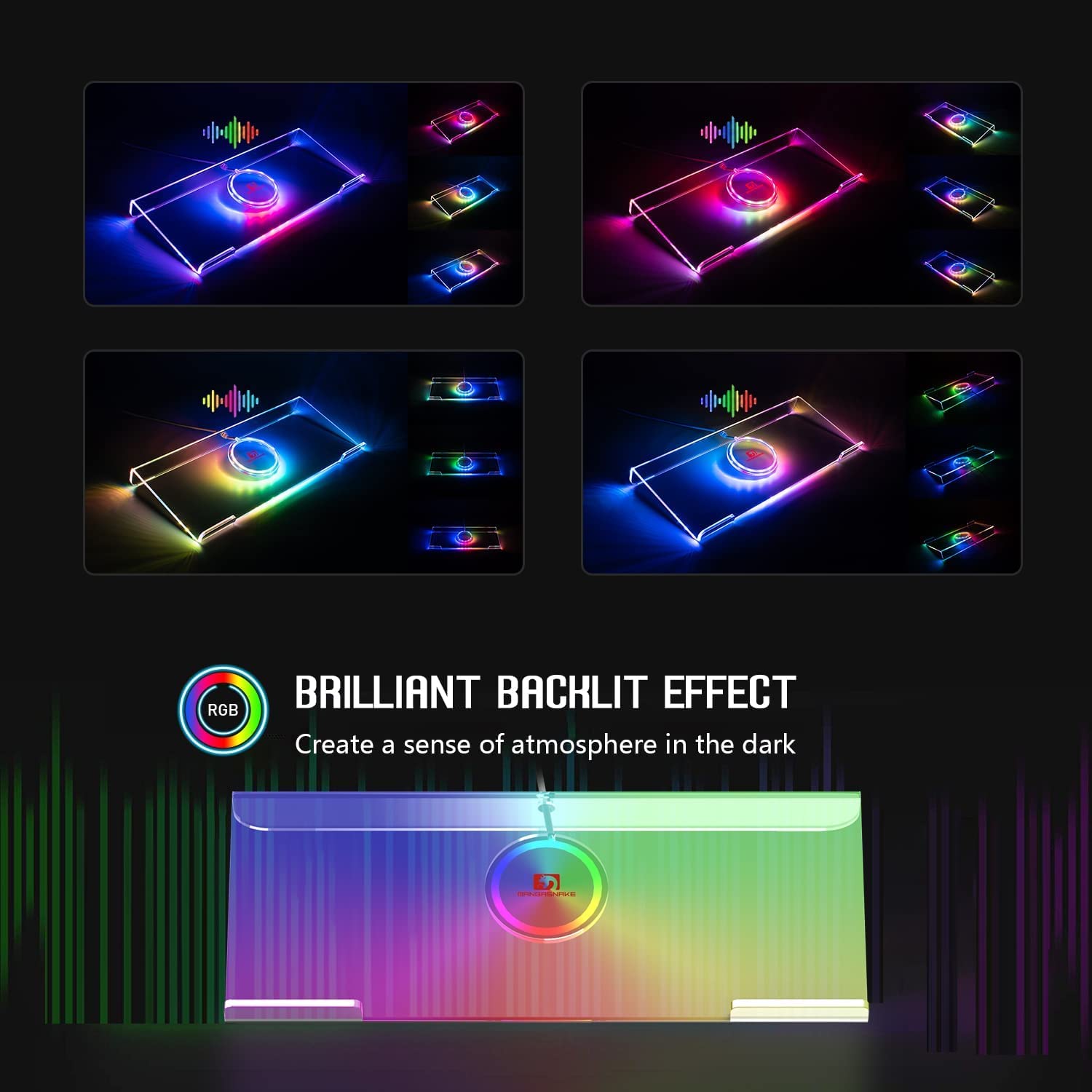 SELORSS Acrylic Computer Keyboard Holder,366 Kinds RGB Compact Keyboard Tray,Gaming Keyboard USB Interface Titled Keyboard Stand Ergonomic Typing,Clear Keyboard Riser for Office Desk,PC,Gaming.