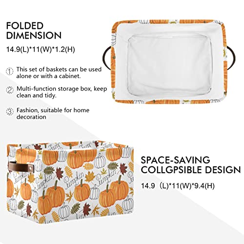 senya Thanksgiving Basket Fall Basket, Pumpkin Leaves Autumn Foldable Fabric Collapsible Storage Bins Organizer Bag for Storage Toy Storage