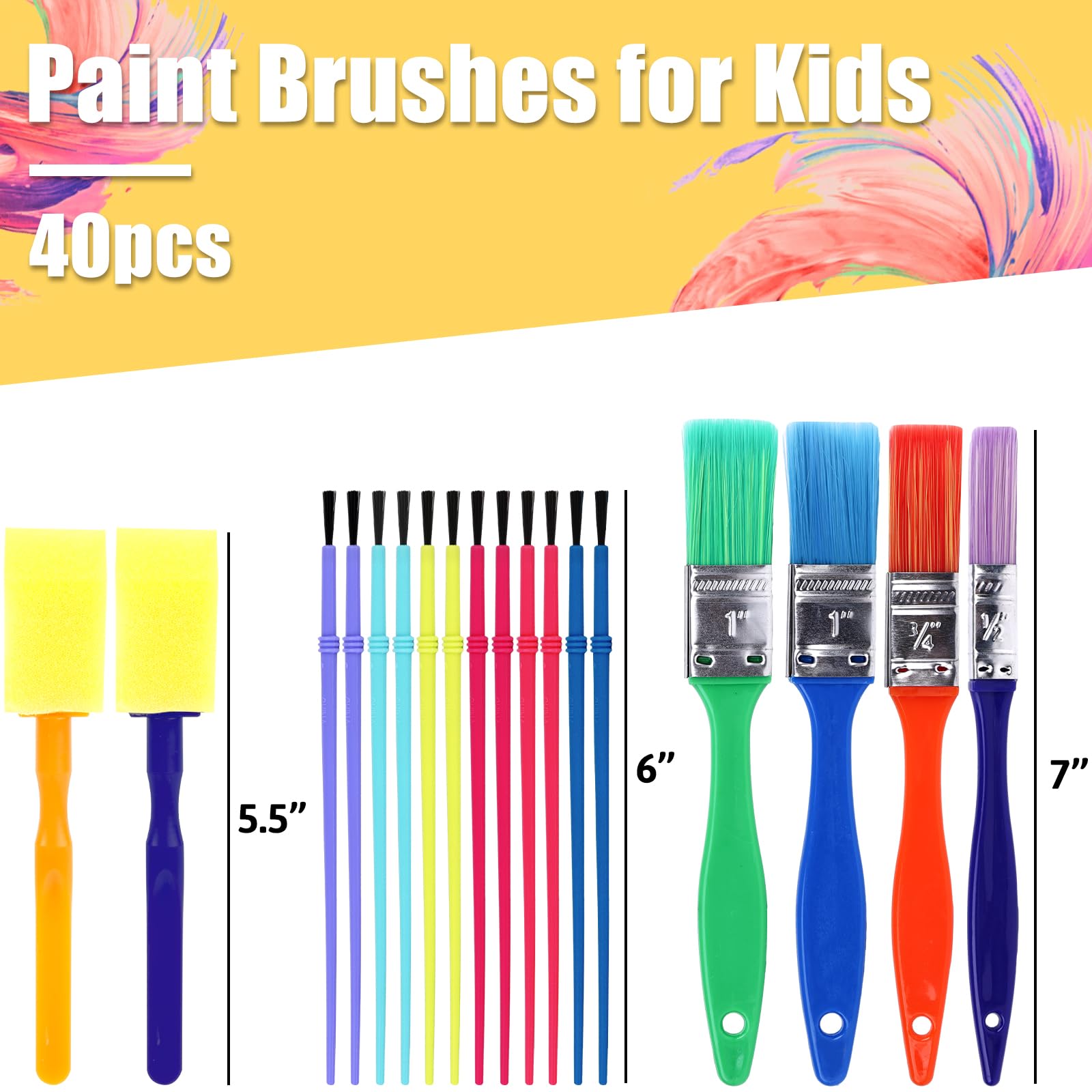 MCPINKY 40PCS Paint Brushes for Kids, Toddler Paintbrushes All Purpose Paint Brushes for Washable Paint Acrylic Paint